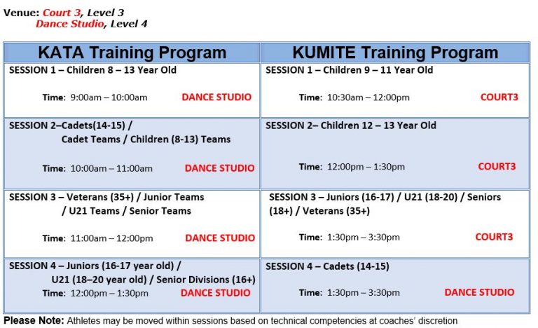 Session Times – Karate Victoria